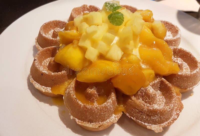 Fresh Mango on Waffle stock photo. Image of dish, fresh - 170050764