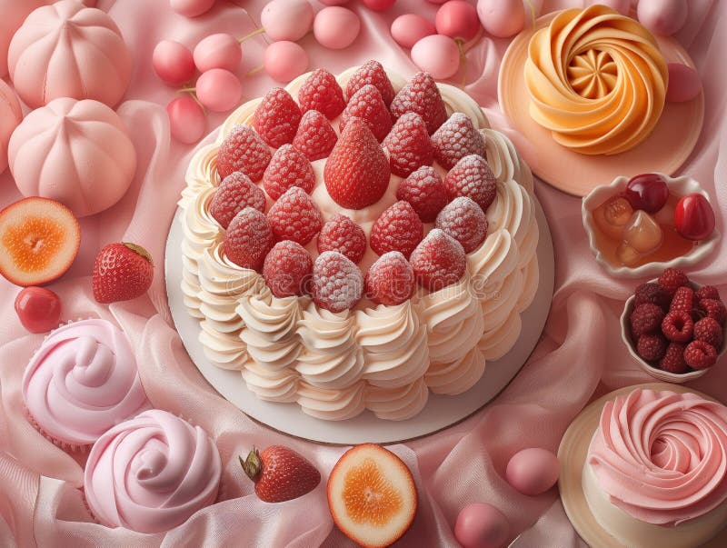 Dessert Fruit and Berry Vanilla Cake Stock Illustration - Illustration ...