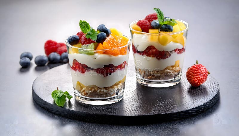 Dessert with Fruit and Cream Yogurt Stock Illustration - Illustration ...