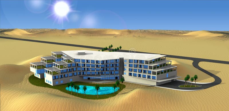 Dessert Hotel Night Rendering Stock Illustration - Illustration of ...