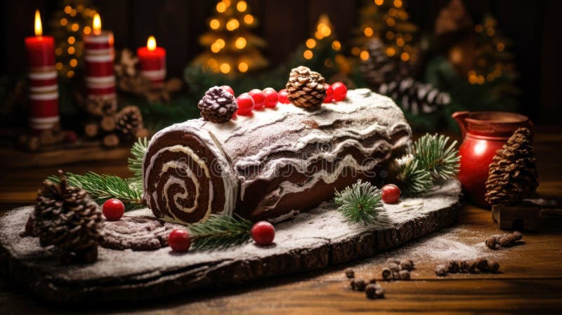 Dessert Log Graces the Festive Christmas Table Stock Illustration ...