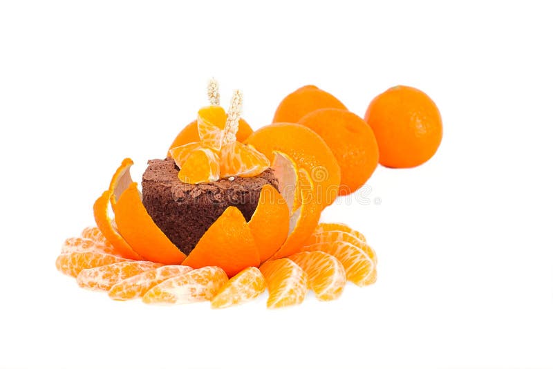 Dessert of Mandarin and Chocolate Cake Stock Photo - Image of edible ...