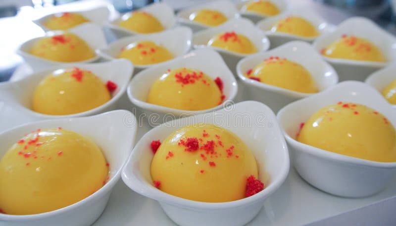 Nice Yellow Mango Custard in Small White Bowl Stock Image - Image of ...