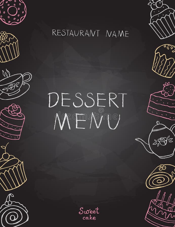 Dessert Menu on Chalk Board Stock Vector - Illustration of blackboard ...
