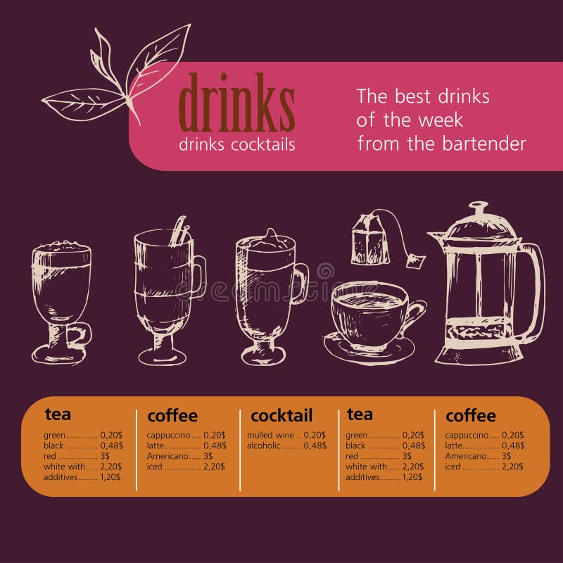 Dessert, Menu, Drinks, Tea, Coffee, Cocktail,alcohol Glasses, Bottle ...