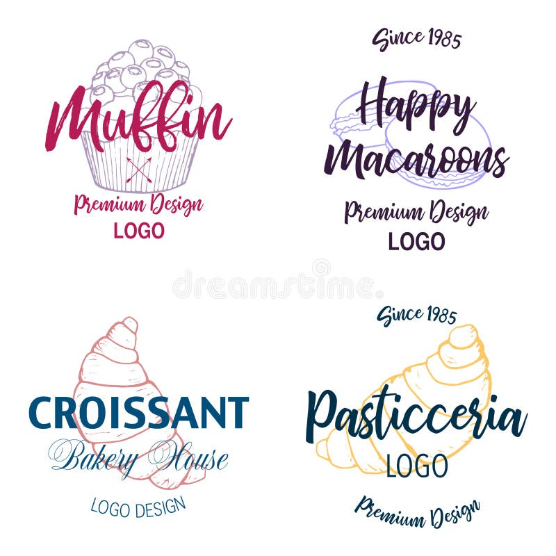Dessert Menu Logo Template with Doodle Sweet Food. Stock Vector ...