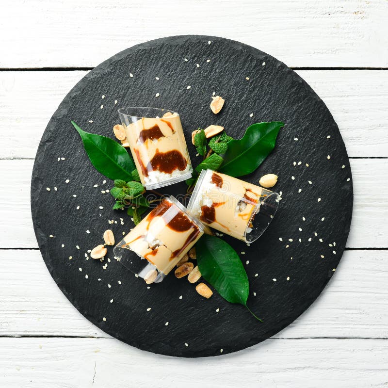 Dessert. Mini Creamy Caramel Desserts in a Plastic Cup. Candy Bar Stock ...