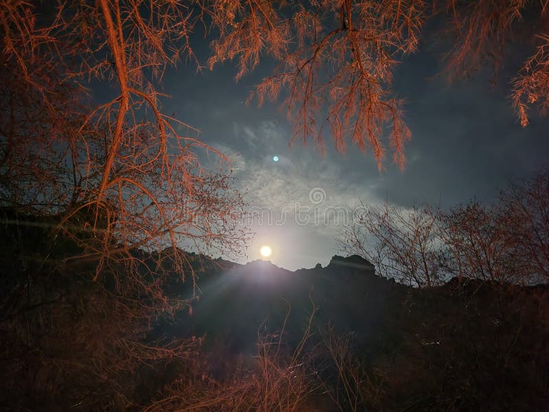 Dessert Moon Glowing Campfire Light Stock Image - Image of light ...