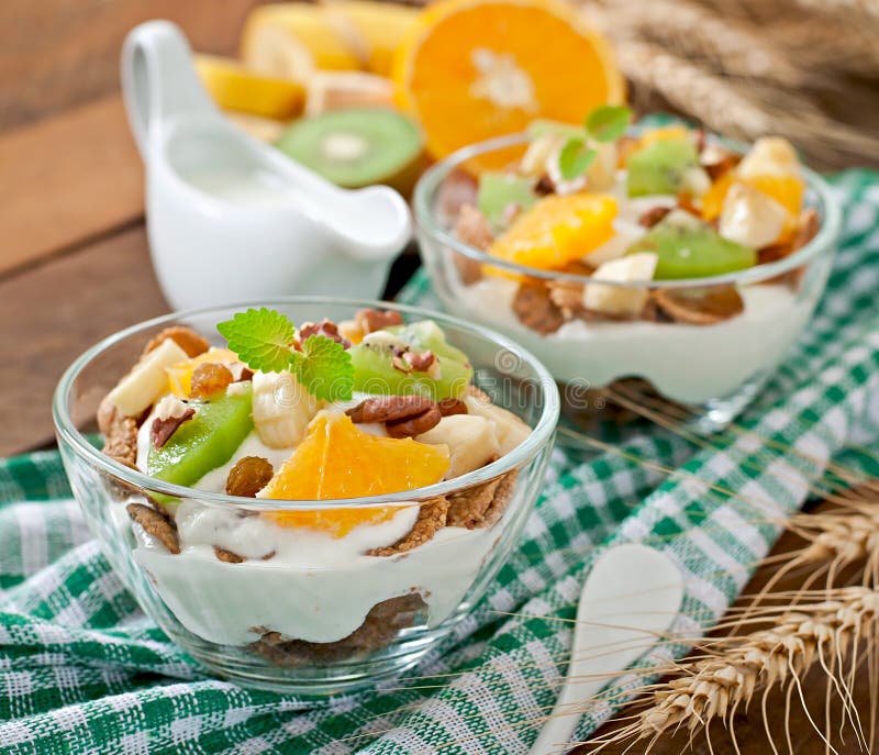 Dessert with Muesli and Fruit Stock Image - Image of food, grain: 53518975