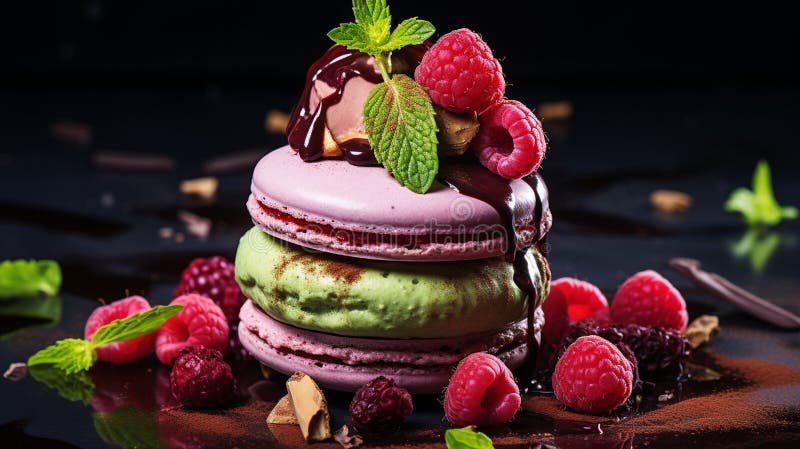 Dessert Multi-colored Ice Cream in the Form of Macaroons. Stock Photo ...