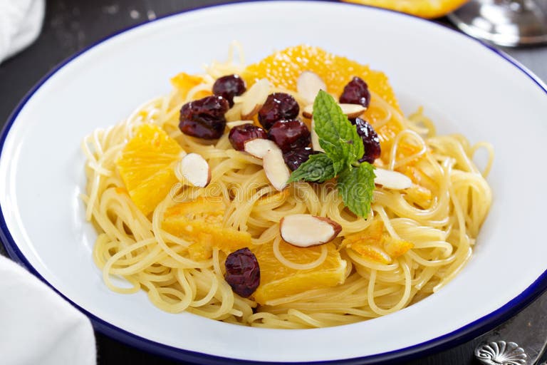 Dessert pasta with orange stock image. Image of ingredient - 52791335