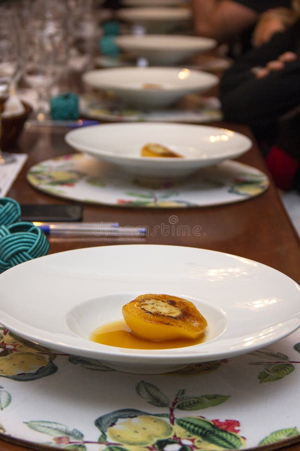 Dessert of Pear Brulee with Dolce Gorgonzola Cheese Stock Image - Image ...