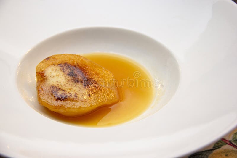 Dessert of Pear Brulee with Dolce Gorgonzola Cheese Stock Image - Image ...
