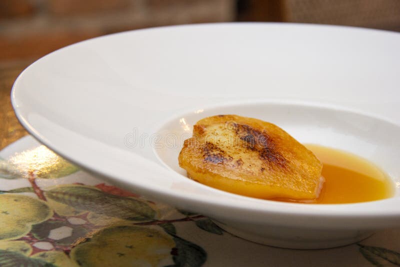 Dessert of Pear Brulee with Dolce Gorgonzola Cheese Stock Image - Image ...