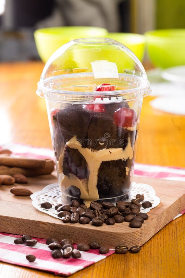Dessert in plastic cup stock image. Image of chocolate - 61901005