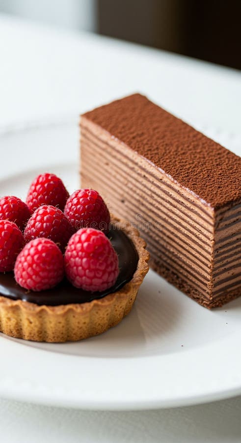 A Dessert Plate Featuring a Rectangular Chocolate Mille-feuille with ...