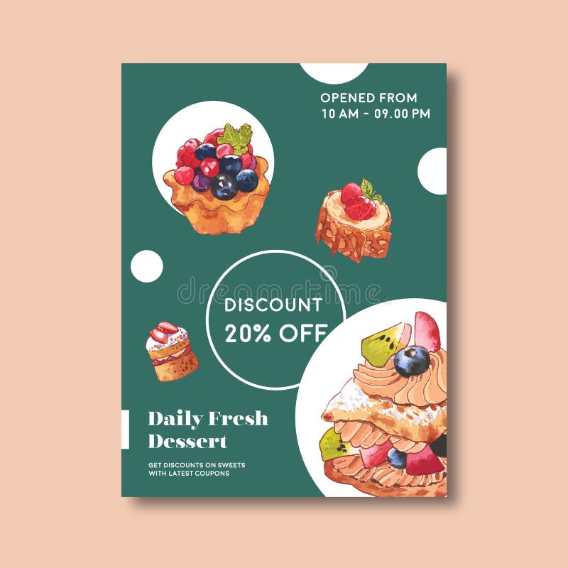 Dessert Poster Design Meringue, Shortcake, Raspberry, Baking Watercolor ...