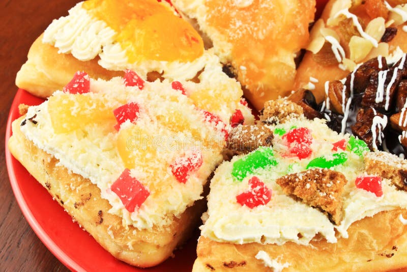 Dessert in red dish stock photo. Image of pizza, plates - 27363254