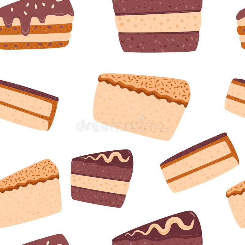 Dessert Seamless Pattern. Slices of Cake. Sweet Chocolate Bakery Piece ...