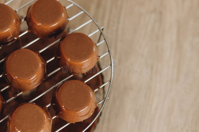 Dessert - Small Chocolate Cakes on Kitchen. Process of Cooking. Stock ...