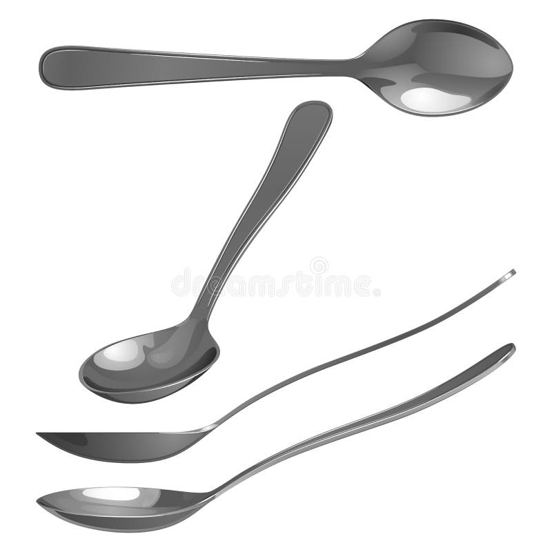 Dessert Spoon Made of Stainless Steel, in Different Angles Stock Vector ...