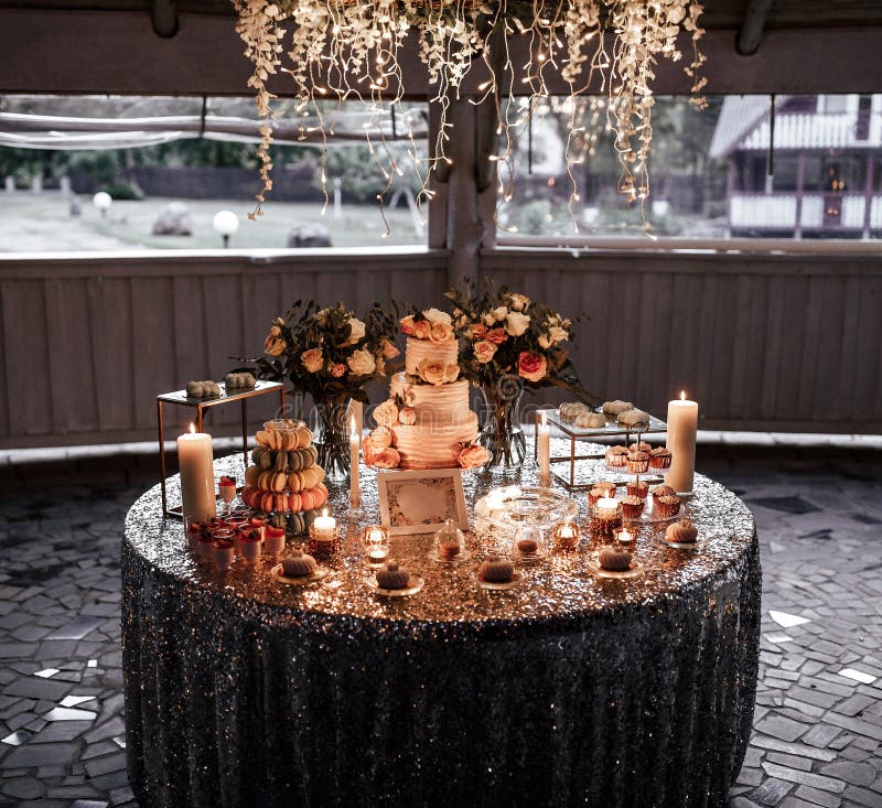Dessert station lighting stock image. Image of sweet - 246045339