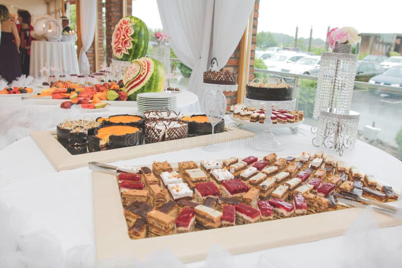 Dessert Table at a Banquet - Dessert Bar Stock Image - Image of biscuit ...
