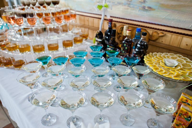 Dessert Table of Cocktails Beverages on Wedding Reception Stock Photo ...