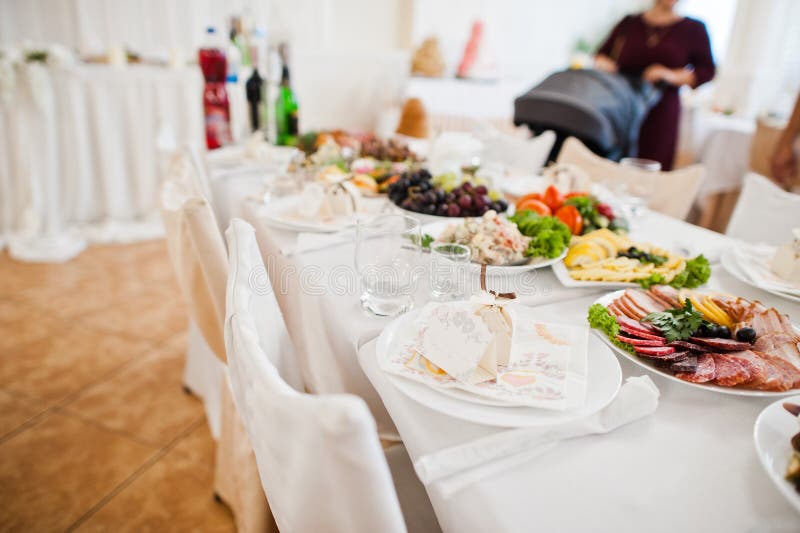Dessert Table of Delicious Food on Wedding Reception Stock Image ...