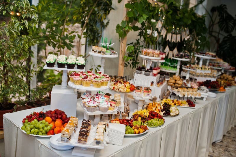 Dessert Table of Delicious Sweets on Wedding Reception Stock Photo ...