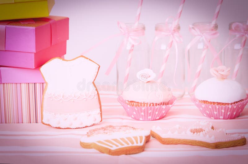 Dessert Table in Pink at Girls Party Stock Photo - Image of decorated ...