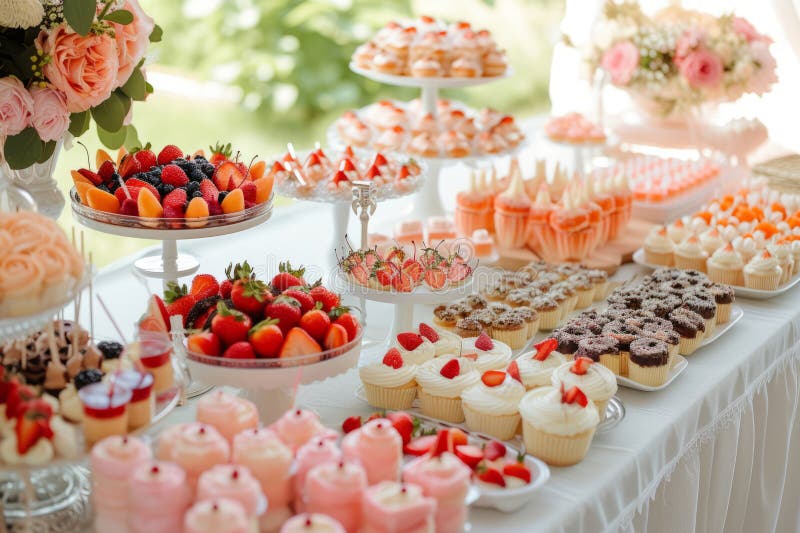 Dessert Table with Various Sorts of Snacks. Candy Bar. Celebration ...