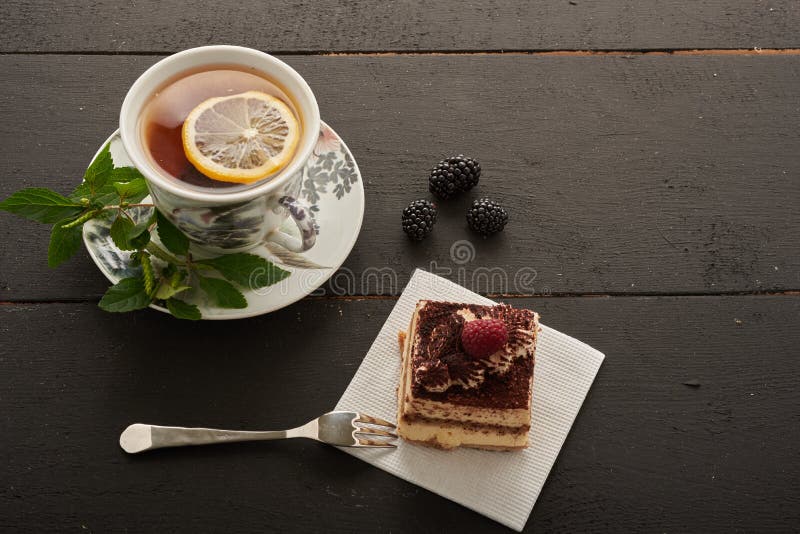 Dessert with tea stock image. Image of bakery, raspberry - 76799457