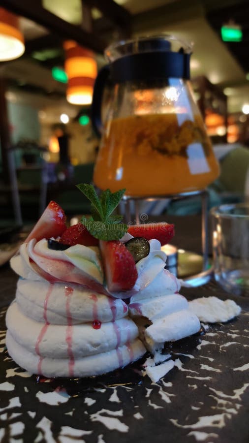 Dessert with tea meringue stock photo. Image of meal - 221554792