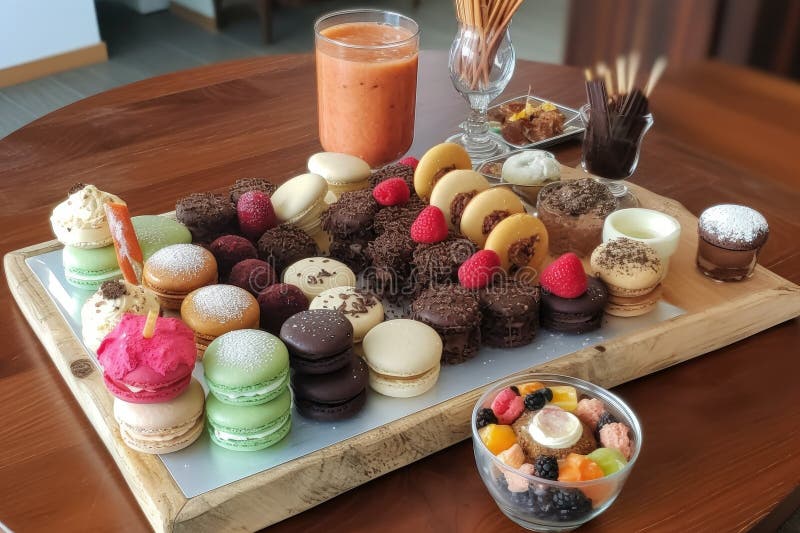 Dessert Tray with Assorted Treats, Including Macarons, Cupcakes and ...