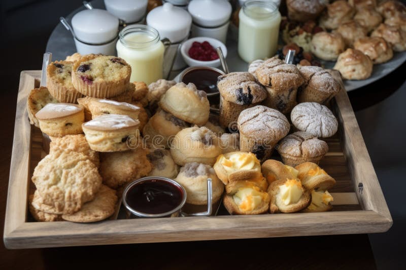 Dessert Tray with Scones, Muffins, and Pastries Stock Illustration ...