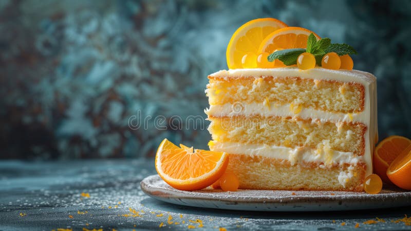 Dessert Vanilla Citrus Cake in a Plate Stock Illustration ...