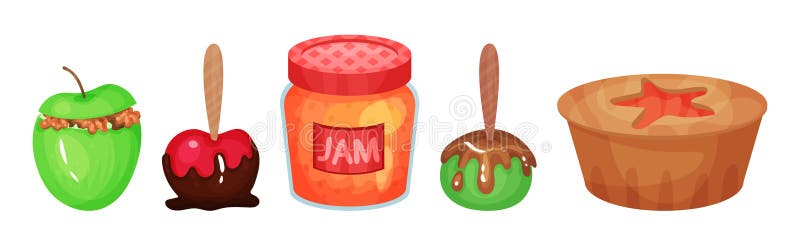Desserts with Apple Like Apple Jam and Apple Candy Vector Set Stock ...