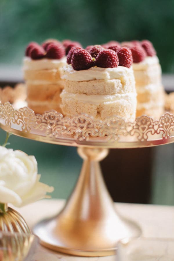 Desserts with Raspberries on a Round Tray Stock Photo - Image of ...
