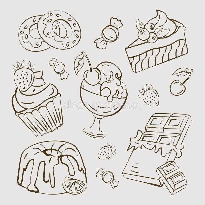 Desserts Sweets Sketch Hand Drawing Vector in Illustration Stock Vector ...