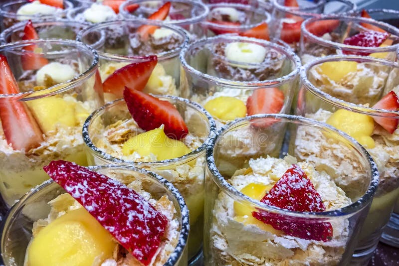 Desserts in Transparent Glass Glasses Decorated with Cream and Fruit ...