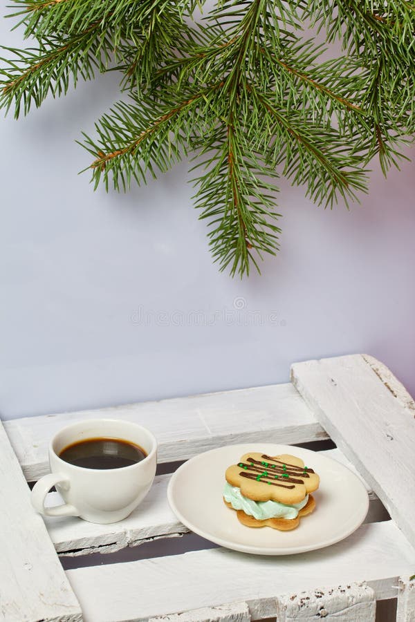 Desserts for Winter Parties. Sweets and Spruce Branch Stock Photo ...