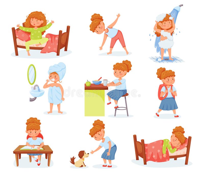 Caricature Mignonne Fille Scolaire Activités Quotidiennes Enfant