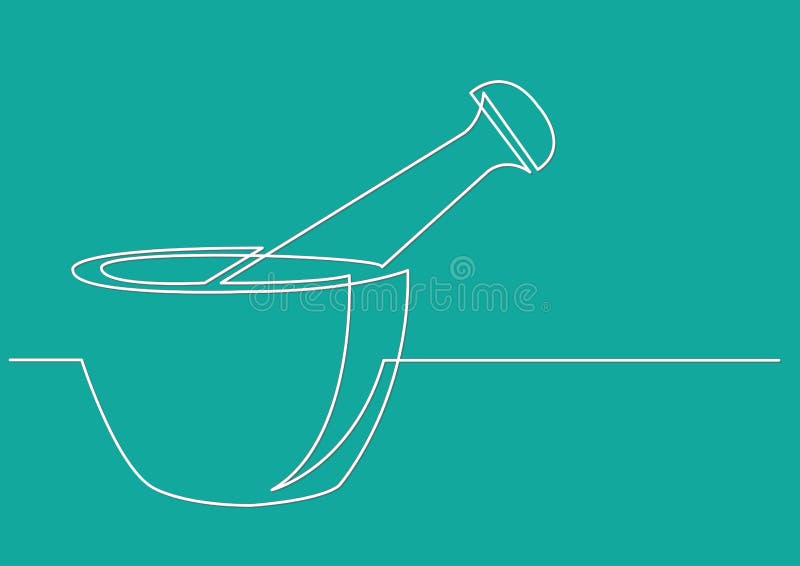 Dessin Au Trait Continu De Mortier Et De Pilon Illustration de Vecteur ...