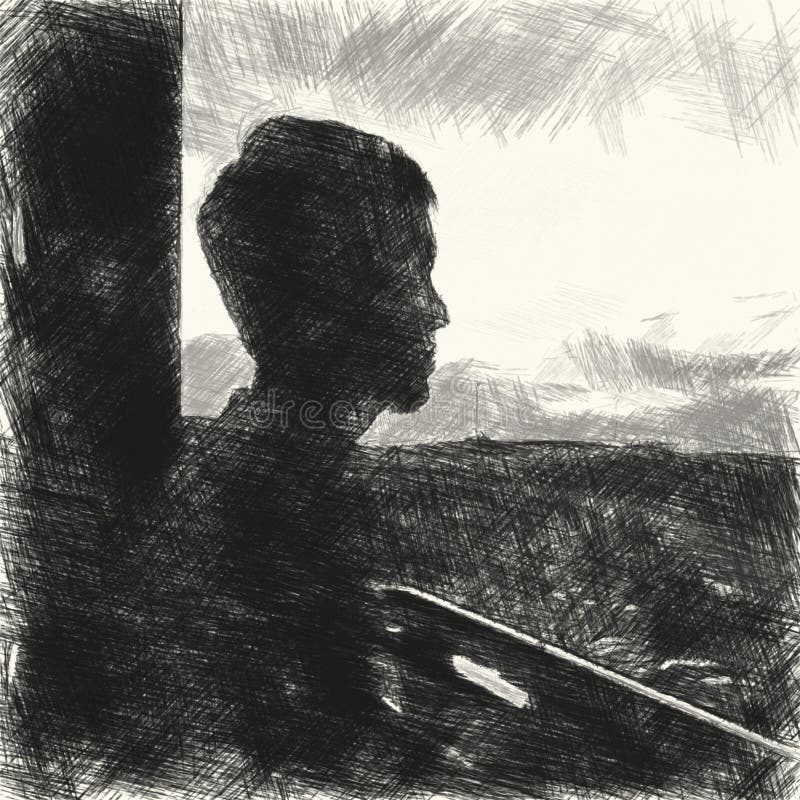 Dessin Noir Et Blanc D'homme Solitaire Illustration Stock ...