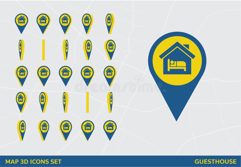Maps 3D Icon Set Rotation Guesthouse Sign Vector Illustration Stock ...