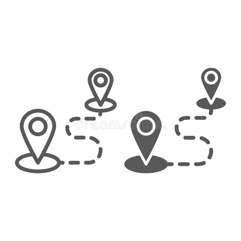 Destination Line and Glyph Icon, Gps and Location, Map Pin Sign, Vector ...