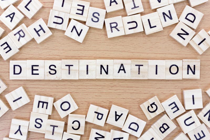 Destination Words with Wooden Blocks Stock Image - Image of square ...