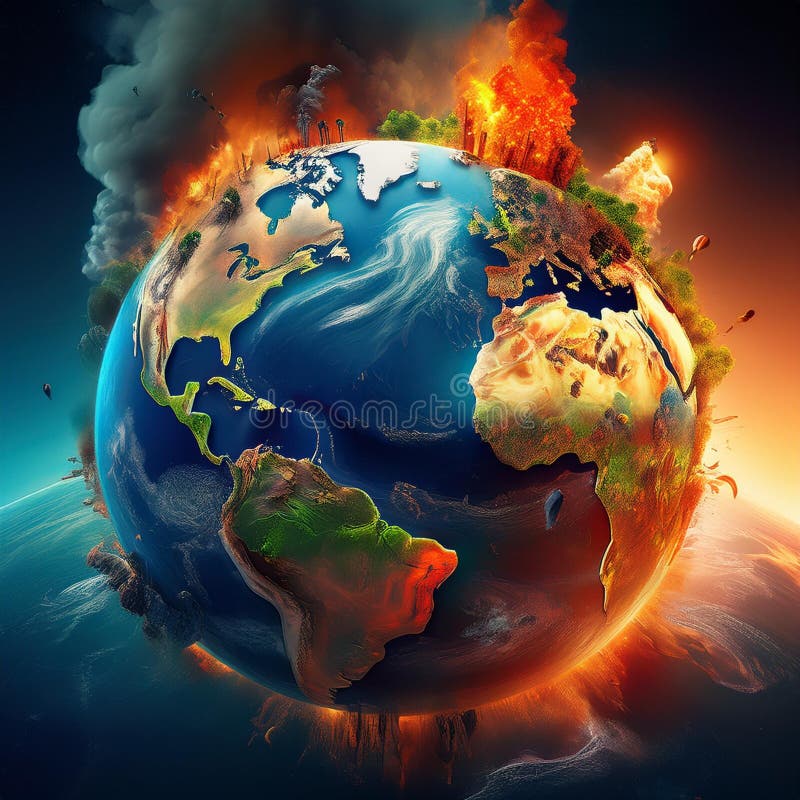 Destroy Earth Pollution and Ecologic Global Warming on Planet Map ...