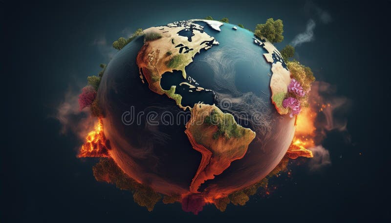 Destroy Earth Pollution and Global Warming on Planet Map Stock ...